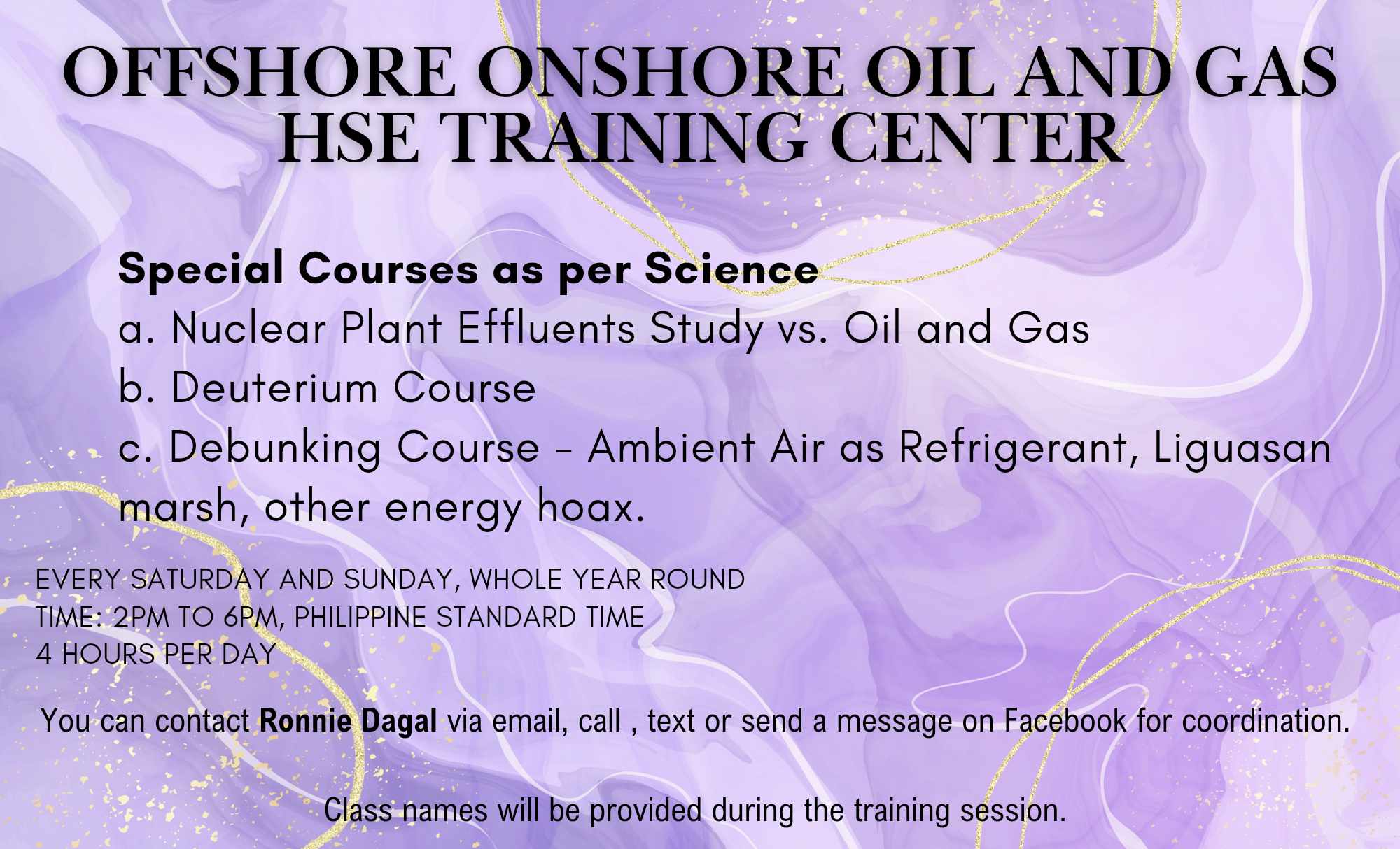 Training Schedule – O3GHSE O&G